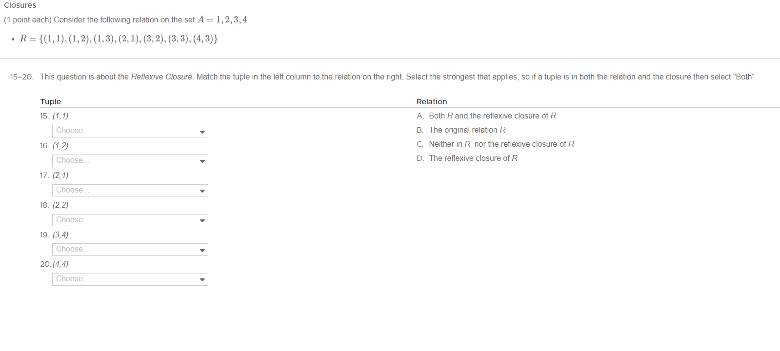 Solved (1 ﻿point each) ﻿Consider the following relation on | Chegg.com
