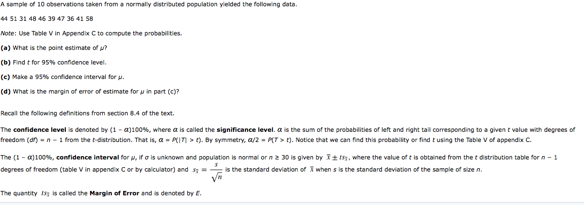 Solved A sample of 10 observations taken from a normally | Chegg.com