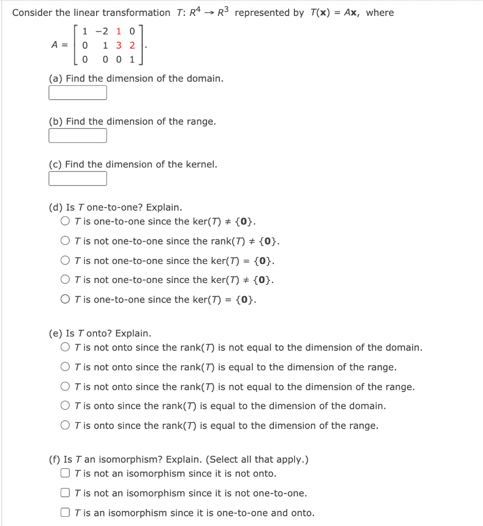 Solved Consider the linear transformation T: R4 → R3 | Chegg.com