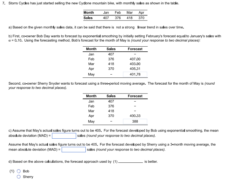 Solved a) Based on the given monthly sales data, it can be | Chegg.com