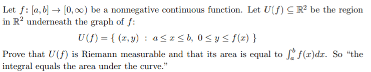 Solved Let f: [a,b] → [0,00) be a nonnegative continuous | Chegg.com