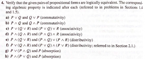 Solved 4. Verify that the given pairs of propositional forms | Chegg.com