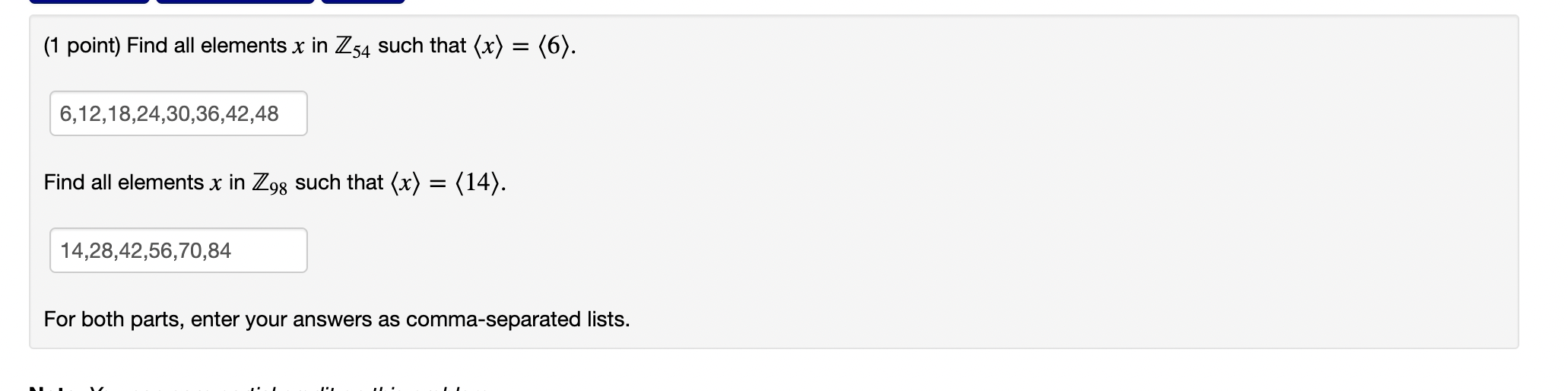 Solved (1 point) Find all elements x in Z54 such that | Chegg.com