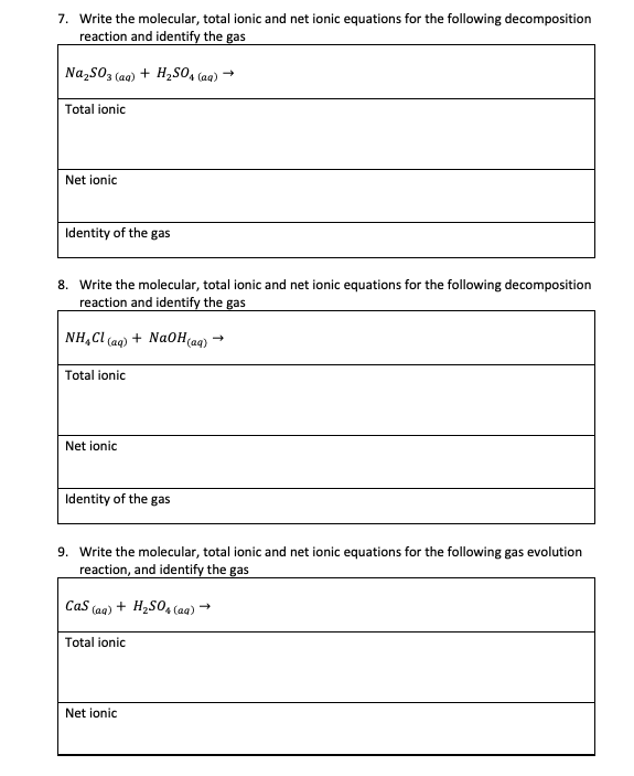 Solved 7. Write the molecular, total ionic and net ionic | Chegg.com