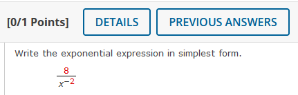 Solved Write the exponential expression in simplest form. | Chegg.com