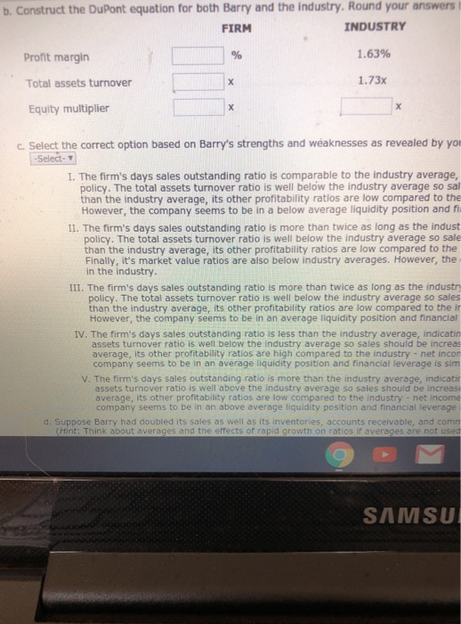 Solved Data for Barry Computer Co. and its industry averages | Chegg.com