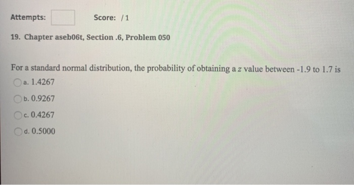 Solved Attempts: Score: /1 19. Chapter aseb06t, Section .6, | Chegg.com Solved Attempts: Score: /1 19. Chapter aseb06t, Section .6, | Chegg.com