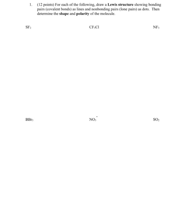 Solved For each of the following, draw a Lewis structure | Chegg.com