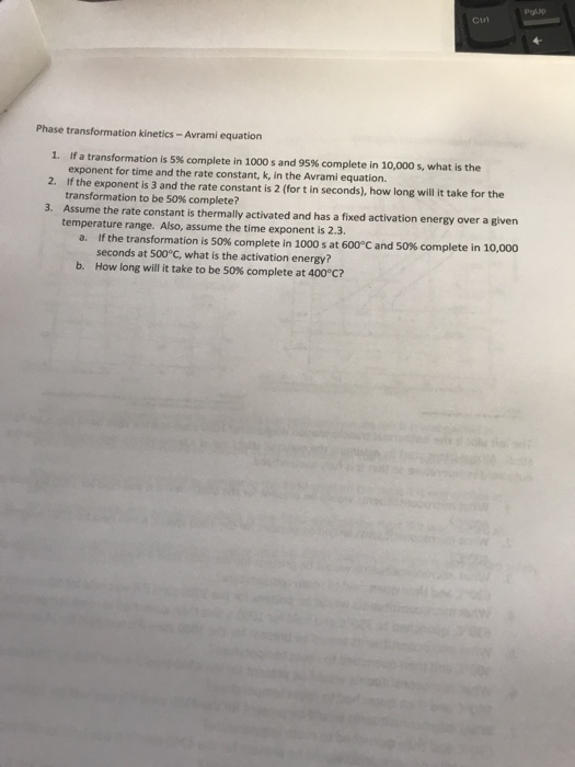 Solved Cin Phase transformation kinetics-Avrami equation 1. | Chegg.com