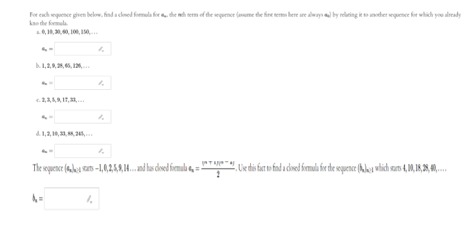 Solved For each sequence given below, find a closed formula | Chegg.com