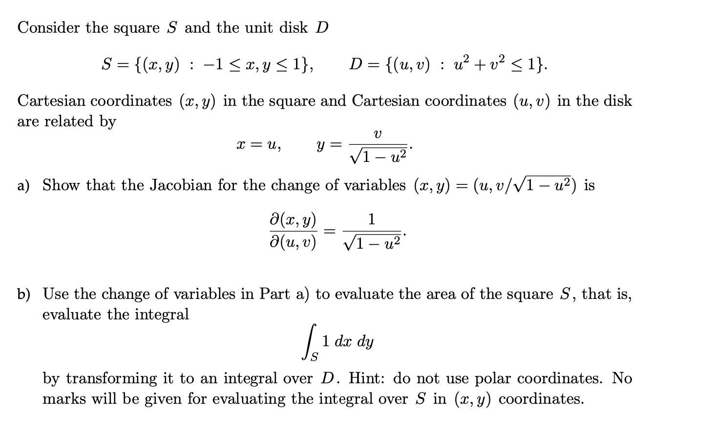Solved Consider the square \\( S \\) and the unit disk \\( D | Chegg.com