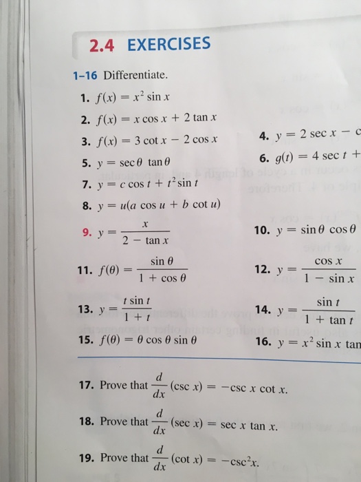 Solved 2.4 EXERCISES 1-16 Differentiate. 1, f(x) = x2 sin x | Chegg.com
