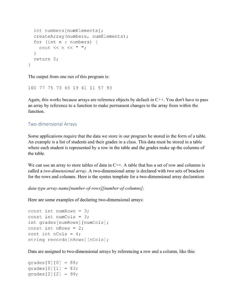 Solved Arrays In the last chapter we learned about one type | Chegg.com