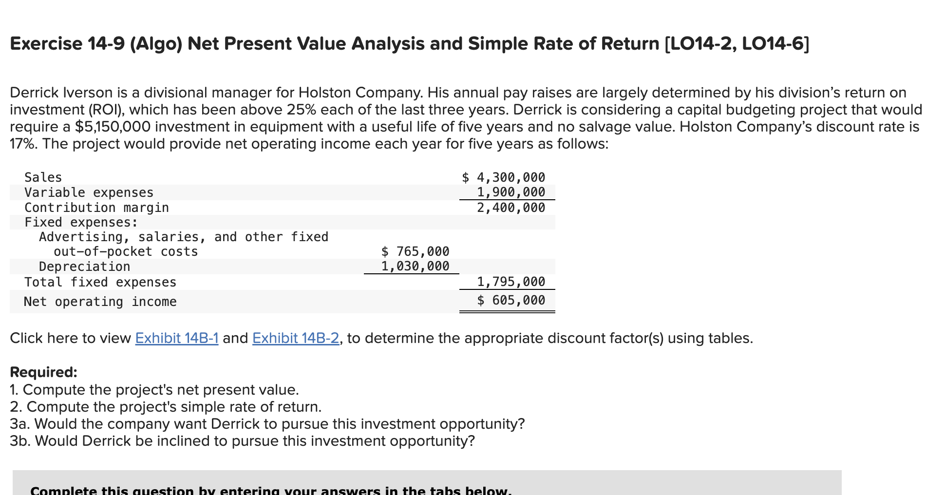 Solved Exercise 14-9 (Algo) Net Present Value Analysis and | Chegg.com