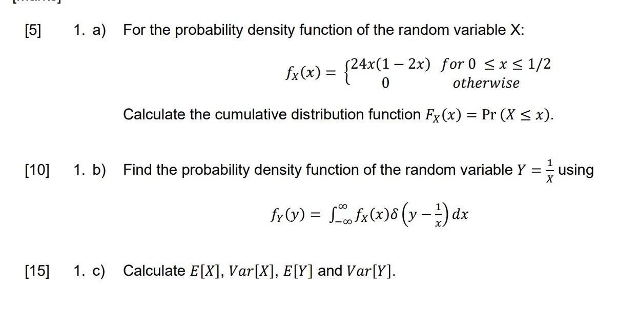Solved [5] 1. a) For the probability density function of the | Chegg.com