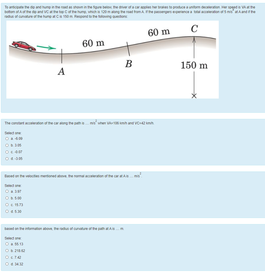 Solved To anticipate the dip and hump in the road as shown | Chegg.com