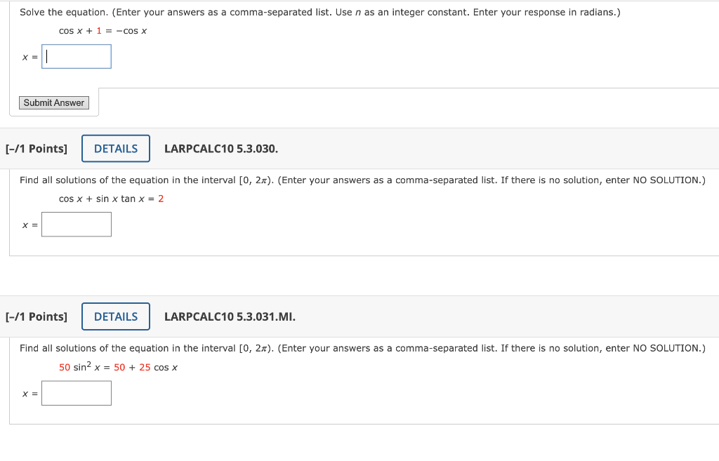 Solved Solve the equation. (Enter your answers as a | Chegg.com