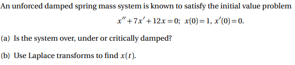 Solved An unforced damped spring mass system is known to | Chegg.com