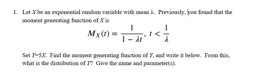 Solved 1. Let X be an exponential random variable with mean | Chegg.com