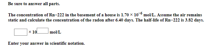 Solved Be sure to answer all parts. The concentration of | Chegg.com