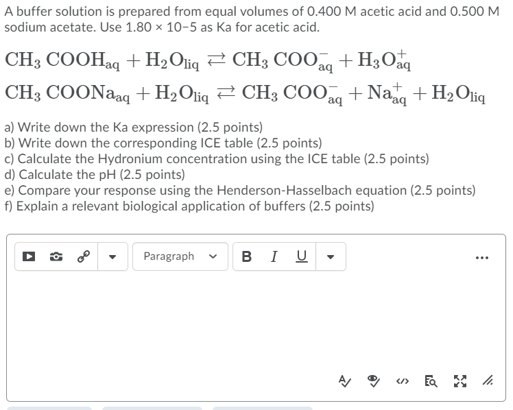Solved A buffer solution is prepared from equal volumes of | Chegg.com