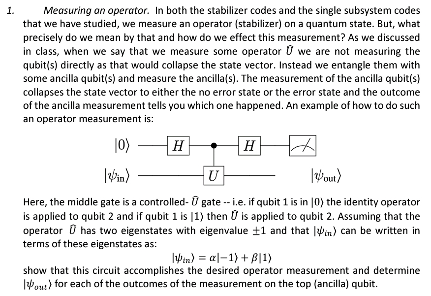 Solved Measuring an operator. In both the stabilizer codes | Chegg.com