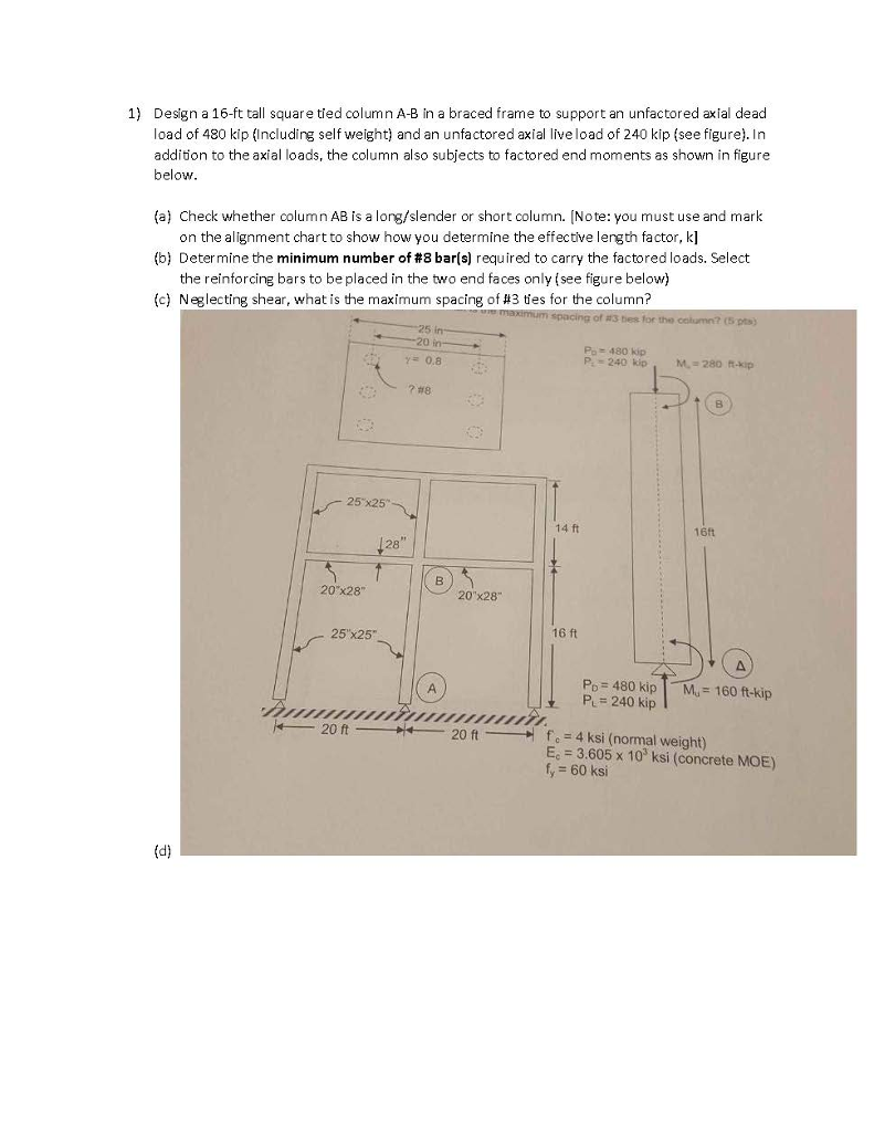 Design a 16-ft tall square tied column A-B in a | Chegg.com