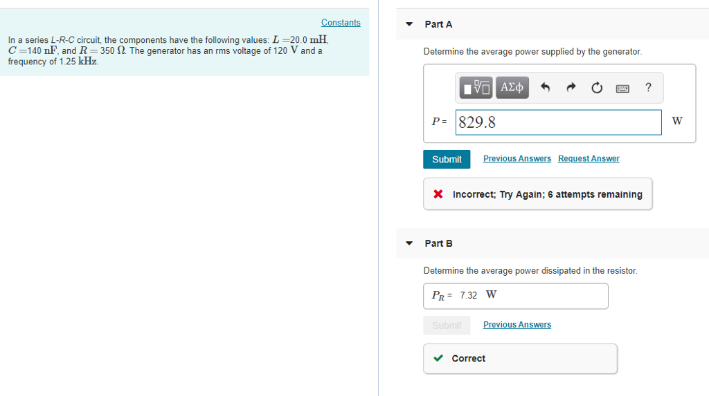 Solved Constants Part A In a series L-R-C circuit, the | Chegg.com