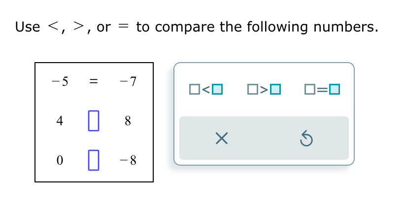 Solved Use , ﻿or = ﻿to compare the following numbers. | Chegg.com