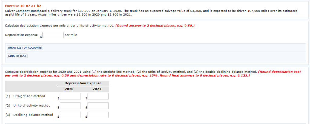 Solved Exercise 10-07 a1-b2 Culver Company purchased a | Chegg.com