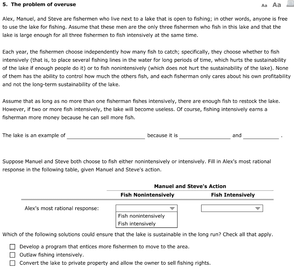 Solved 5. The problem of overuse Aa Aa E Alex, Manuel, and | Chegg.com