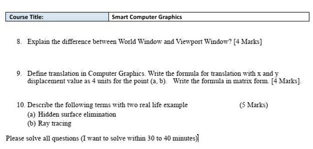 Solved Course Title: Smart Computer Graphics 8. Explain the | Chegg.com