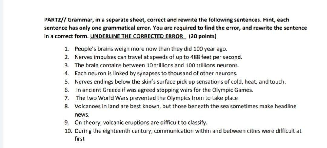 Solved PART2// Grammar, in a separate sheet, correct and | Chegg.com