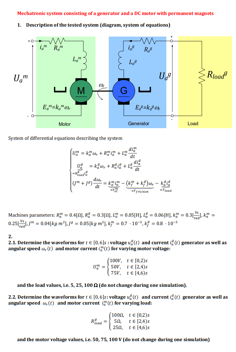 Solved Mechatronic system consisting of a generator and a DC | Chegg.com