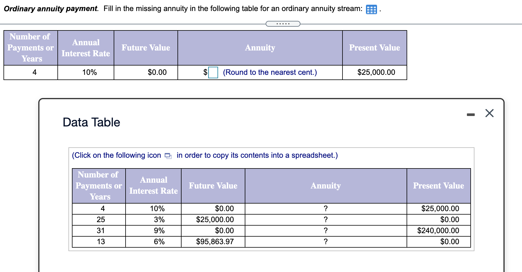 Solved Ordinary annuity payment. Fill in the missing annuity | Chegg.com