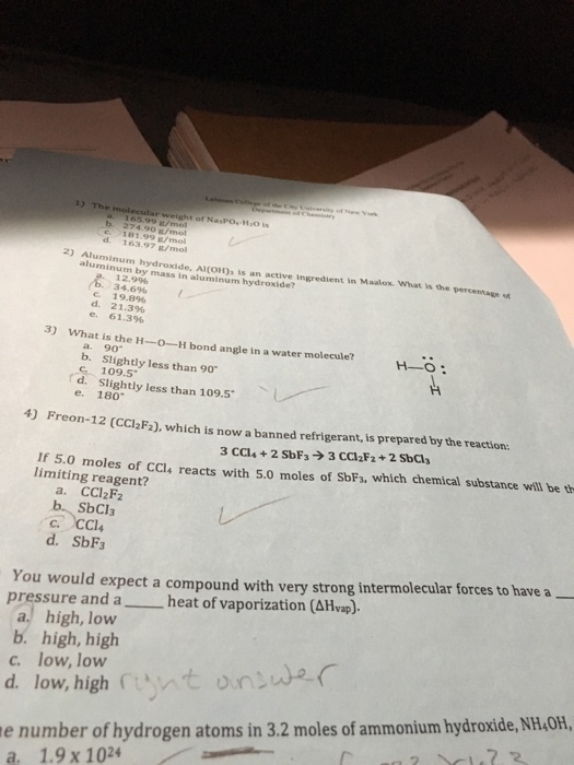 Solved The molecular weight of Na_3 PO_4 H_2 O is a. 165, | Chegg.com