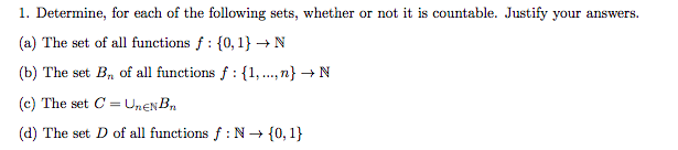 Solved 1. Determine, for each of the following sets, whether | Chegg.com