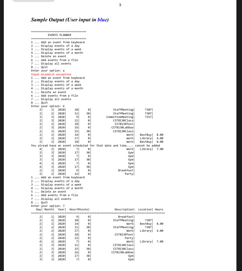 CST8130: Data Structures Assignment #1- Events | Chegg.com