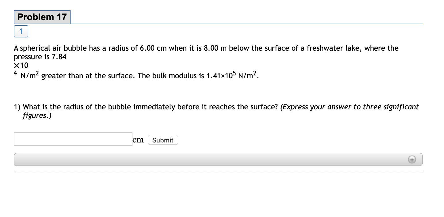 Solved Problem 17 1 A spherical air bubble has a radius of | Chegg.com