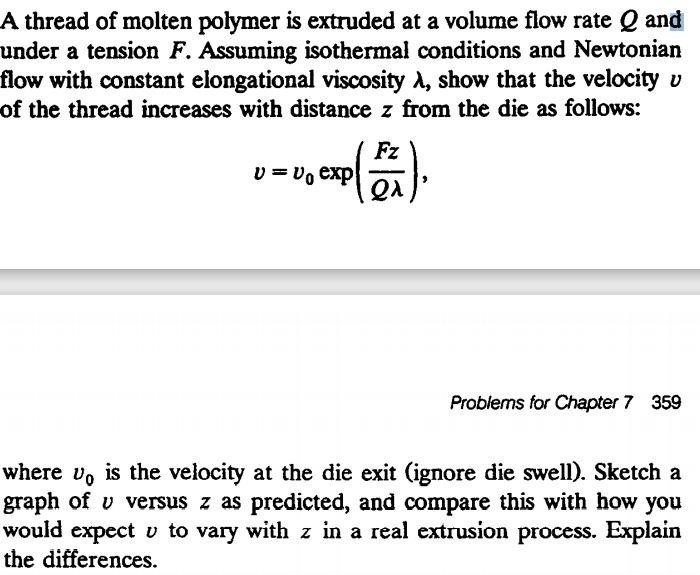 Solved A thread of molten polymer is extruded at a volume | Chegg.com