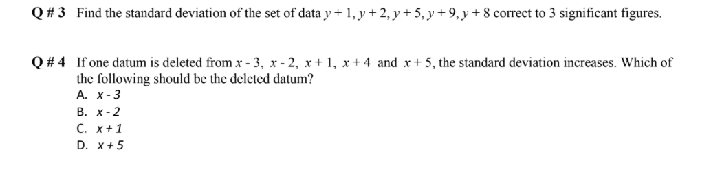 Solved Q #3 Find the standard deviation of the set of data y | Chegg.com