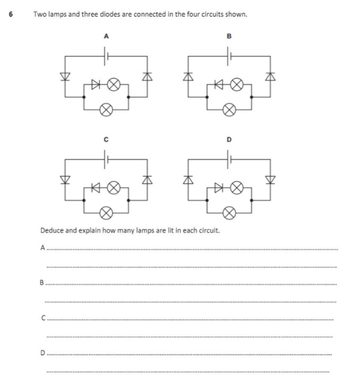 Solved 6 ﻿Two lamps and three diodes are connected in the | Chegg.com