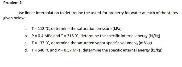 Solved Use linear interpolation to determine the asked-for | Chegg.com