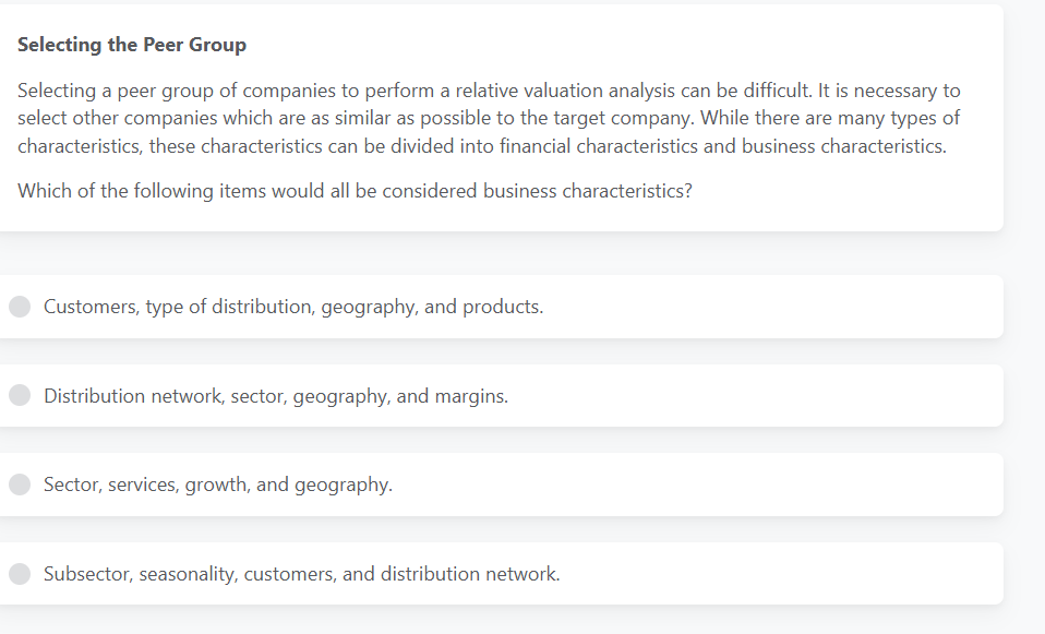 Selecting the Peer GroupSelecting a peer group of | Chegg.com