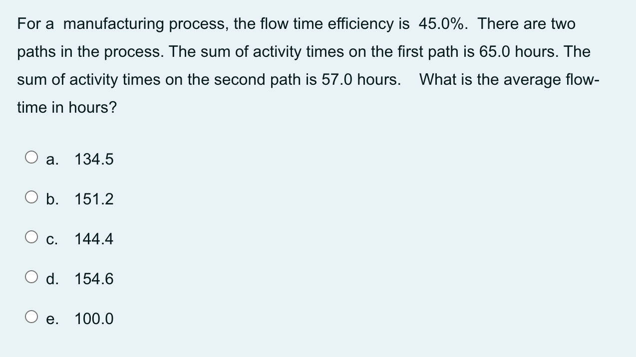 Solved For a manufacturing process, the flow time efficiency | Chegg.com