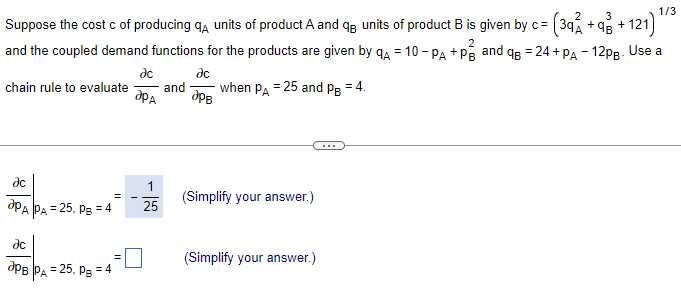 Solved Suppose the cost c of producing qA units of product A | Chegg.com