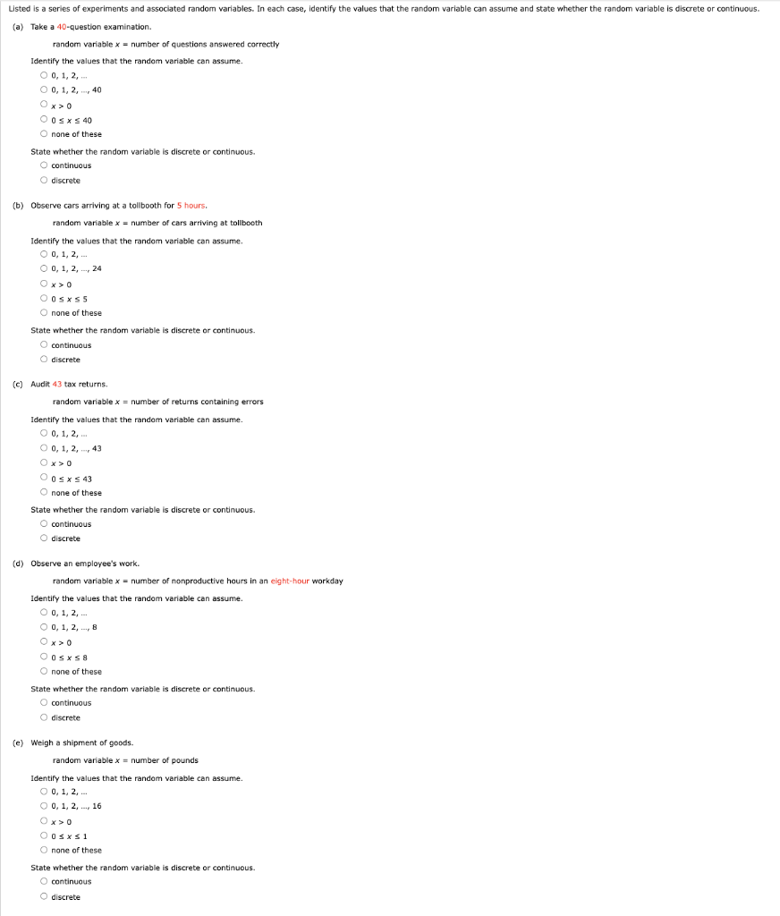 Solved State whether the random variable is discrete or | Chegg.com