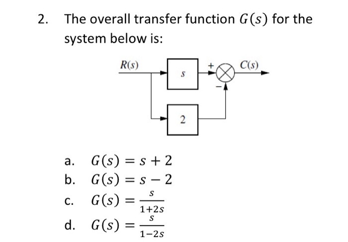Solved The overall transfer function G (s) for the system | Chegg.com