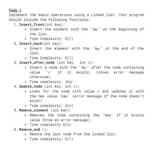 Solved Task 1 Implement the basic operations using a Linked | Chegg.com