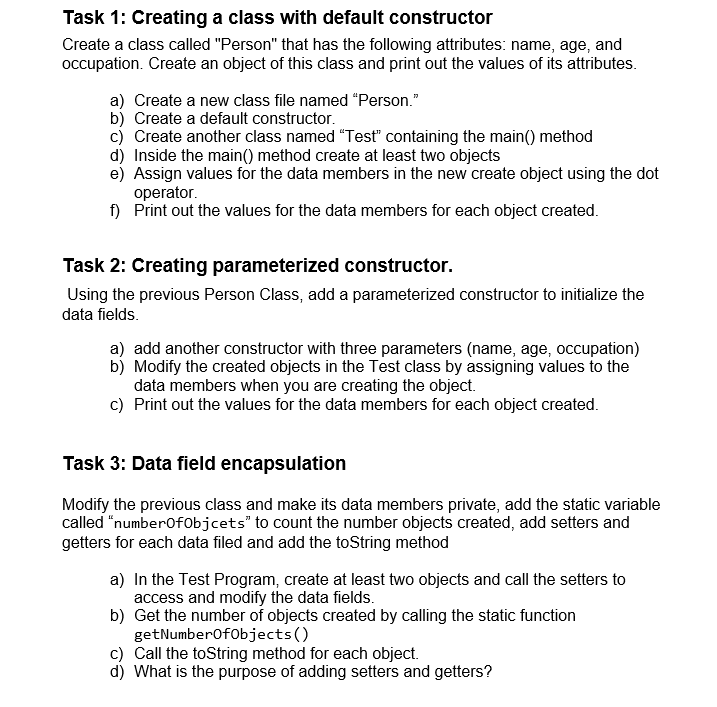 Solved Please show the code for all of the tasks mentioned | Chegg.com